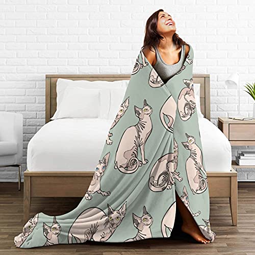 Hairless Naked Cats Sphynx Cats Mint Green Couch Blanket ,Fleece Throw Blanket Super Soft Warm Therma Plush Bed Couch Living Room
