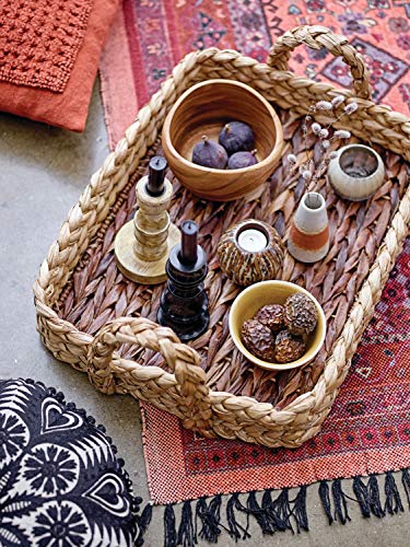 Bloomingville Decorative 22" L Handwoven Seagrass Tray with Handles Basket, Brown