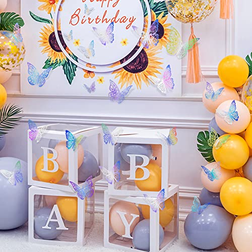 48pcs Laser 3D Butterfly Wall Decor, HKFUON 3 Sizes, 2 Styles Removable Paper Butterfly Wall Stickers Decorations, Butterflies Decals for Party Birthday Cake Baby Shower Bedroom Wedding Crafts Decor (Laser, 48pcs)