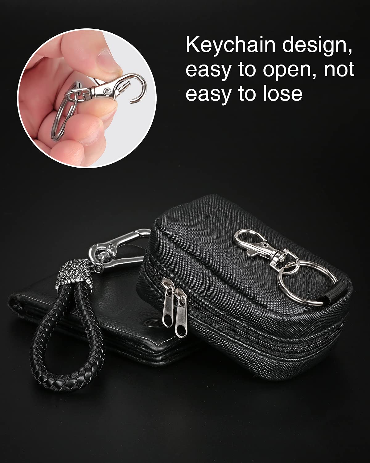 Meiiy Chapstick Holder Bag Small Lip Balm Sleeve Pouch Lipstick Portable Storage Bag Lip Gloss Case With Hook Accessories Gift for Women (balck)