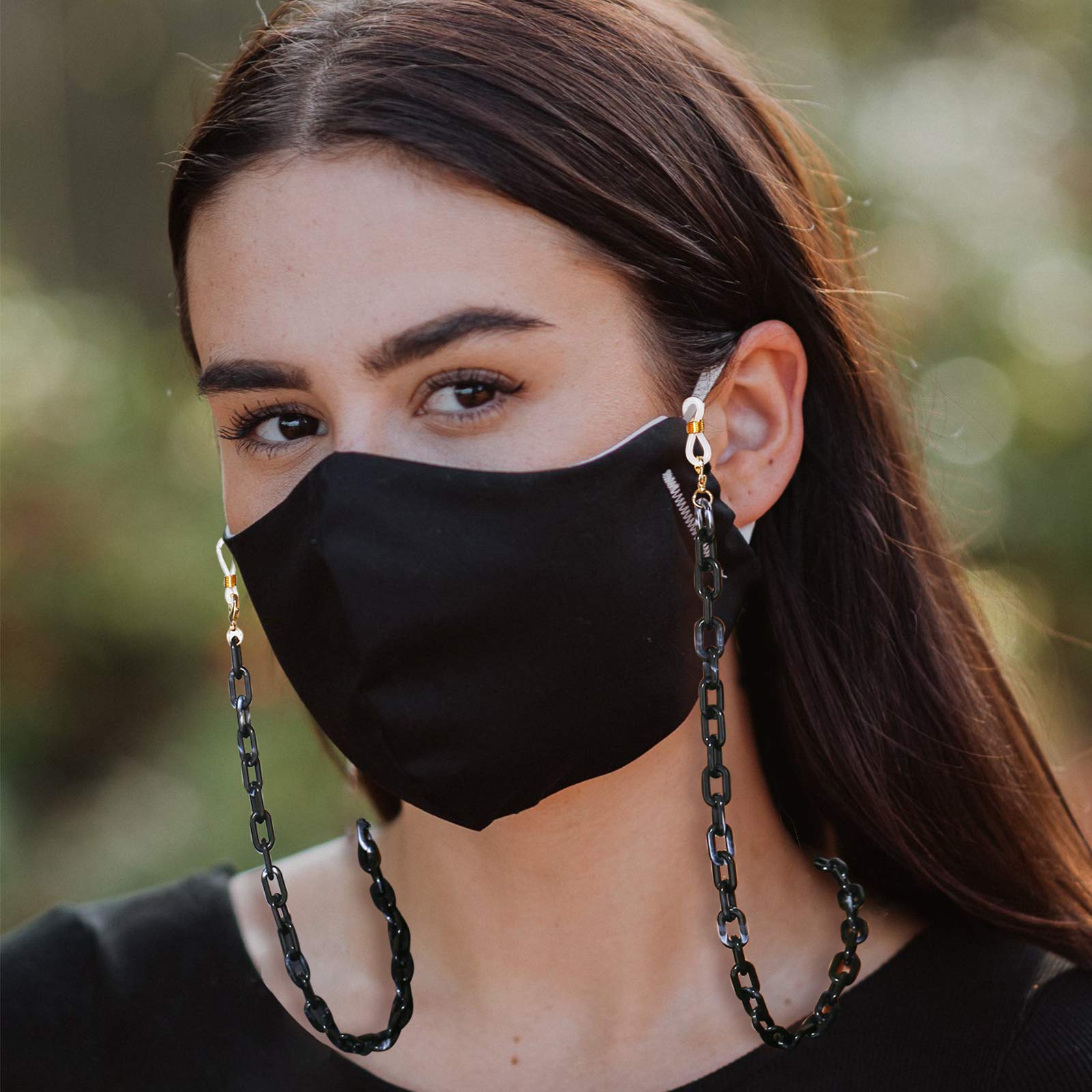 17KM 6 Pcs Sunglasses Chain Strap Holder for Women Black Acrylic Beaded Eyeglass Chain Lanyards with Clips Around Neck
