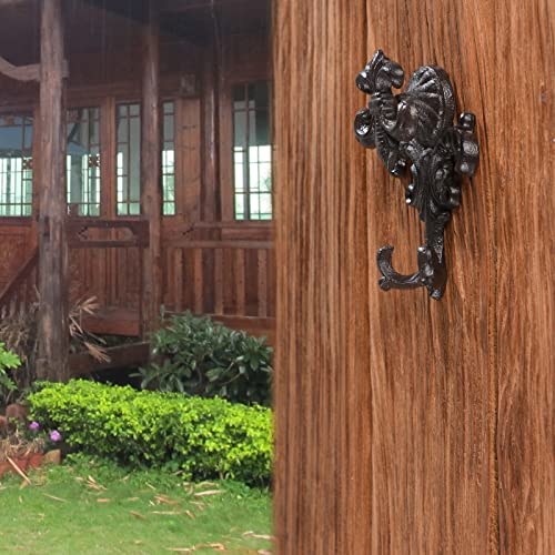 BRASSTAR Cast Iron 2 Wall Hooks/Hangers - Decorative Wall Mounted Coat Hook Rustic with Double Row of Carve Patterns Indoor Outdoor Decoration PTZY224
