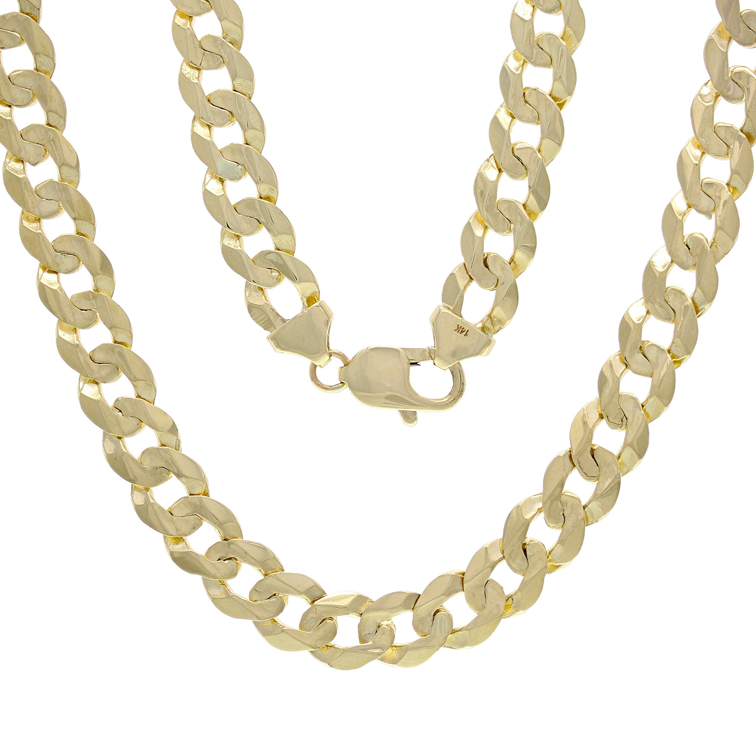 14K Real Genuine Solid Gold 9MM Extra Wide Flat Cuban Link Chain, Made in California,8"