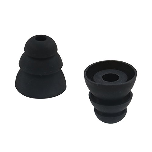 ALXCD Triple Flange Ear Tip, 6 Pairs S/M/L Size Triple Three Flange Noise Isolation Silicone Earbuds Tips with 4mm Connector Hole, Fit for Most in Ear Earphone (Black)[S/M/L]