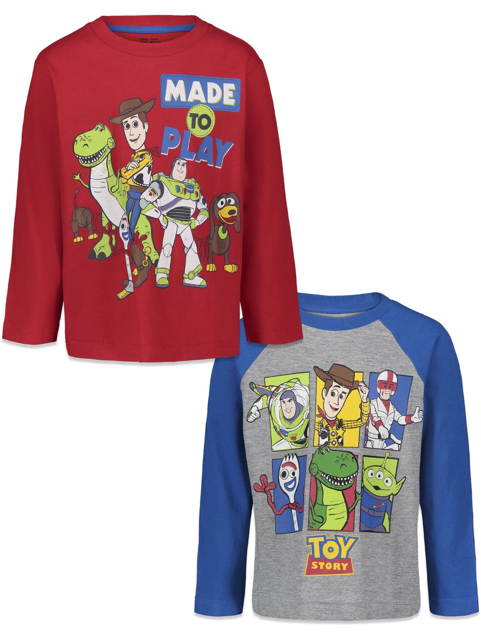 Disney Pixar Toy Story Woody Buzz Lightyear Forky Toddler Boys 2 Pack Long Sleeve T-Shirts Red/Gray/Blue 3T