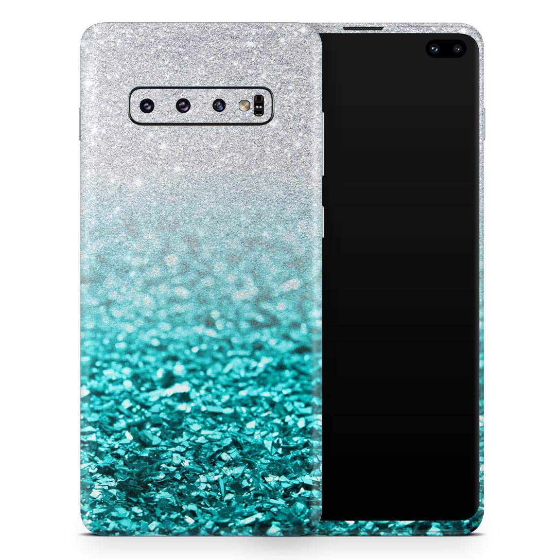 DesignSkinz Aqua Blue & Silver Glimmer Fade Protective Vinyl Decal Wrap Skin Cover Compatible with The Samsung Galaxy S20 (Screen Trim & Back Glass Skin)