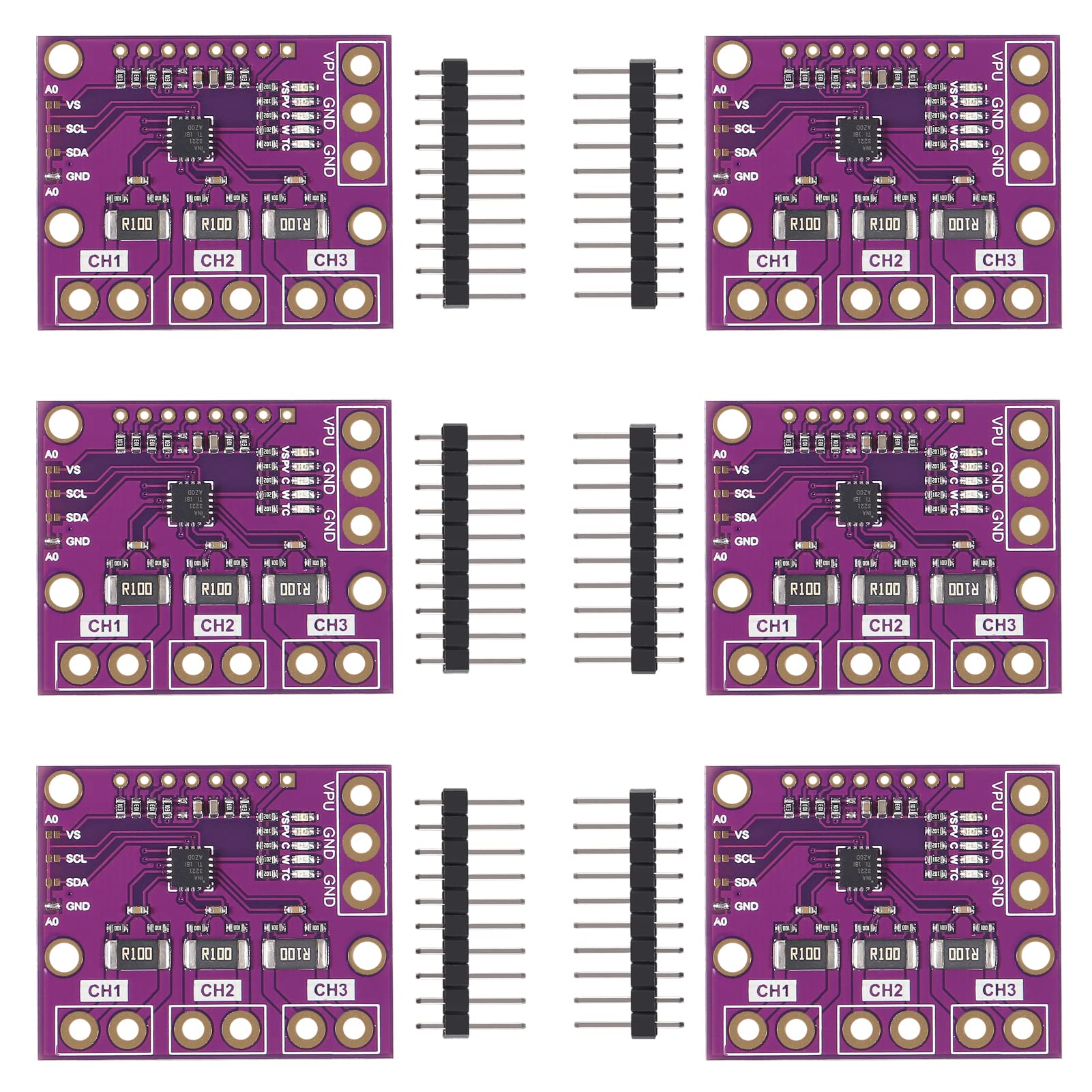 6Pcs INA3221 Triple-Channel Shunt Current Voltage Monitor Sensor Power Board Monitoring Control Module Replace INA219 with Pins