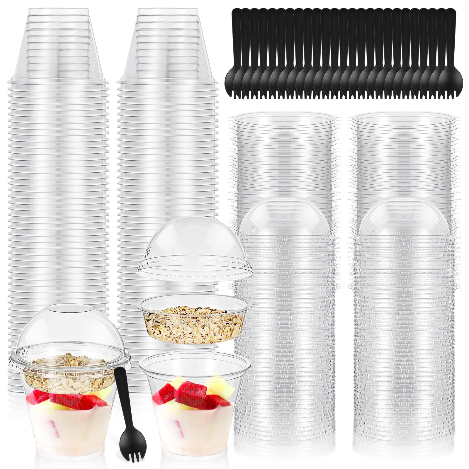 150 Sets 9 oz Clear Plastic Parfait Cups with Lids Mini Dessert Cups with Spoons No Hole and Insert Disposable Yogurt Container Cups with Dome Lids for Yogurt Fruit Cereal Oatmeal Pudding Ice Cream