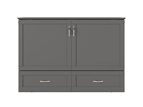 AFI, Hamilton Murphy Bed Chest with 6 inch Memory Foam Folding Mattress, Built-in Charging Station and Storage Drawer, Full, Grey