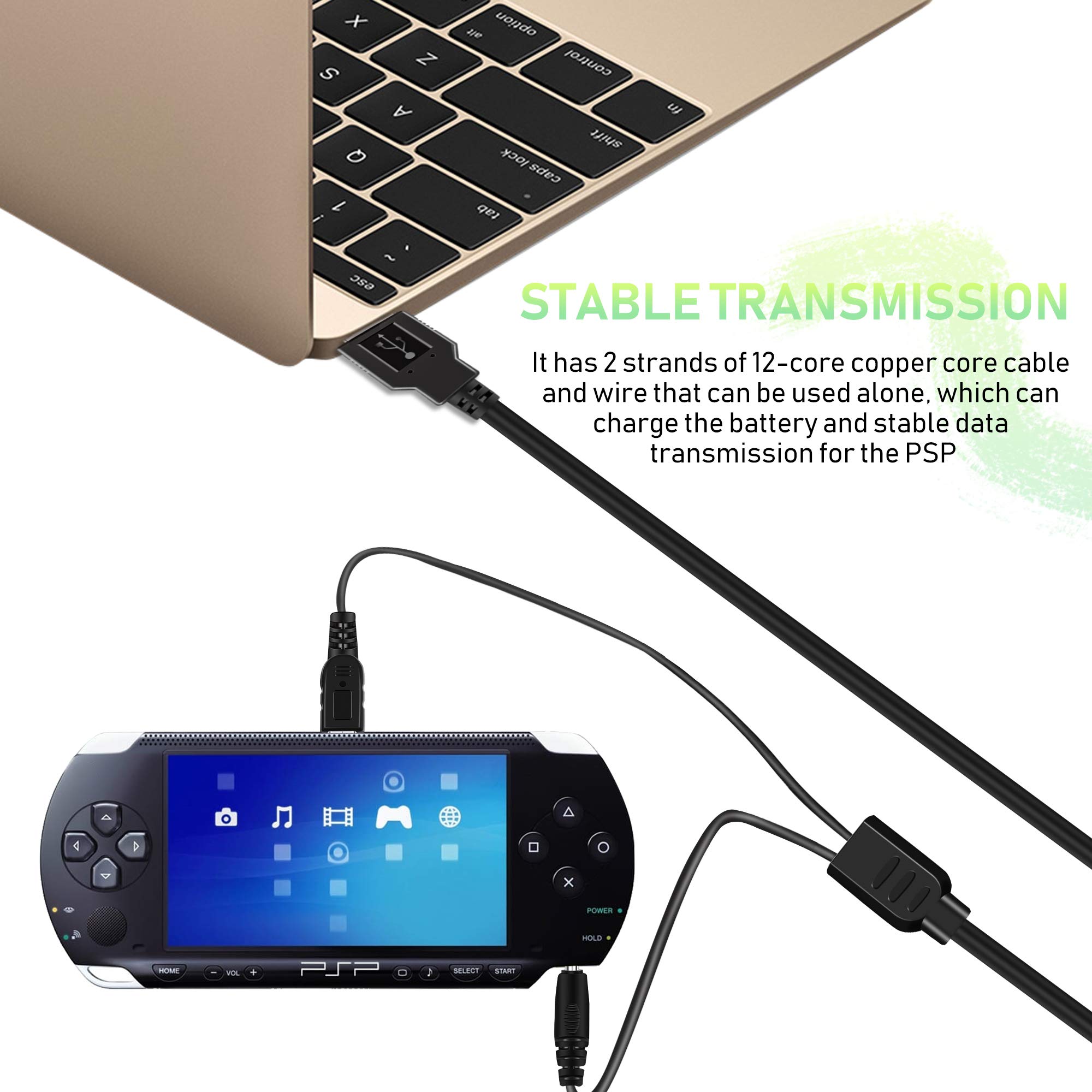 2 Pack PSP Charger Cable, Portable USB PSP Power Cord & Data Cable for Sony PSP 1000 2000 3000, Charging Cord 2-in-1