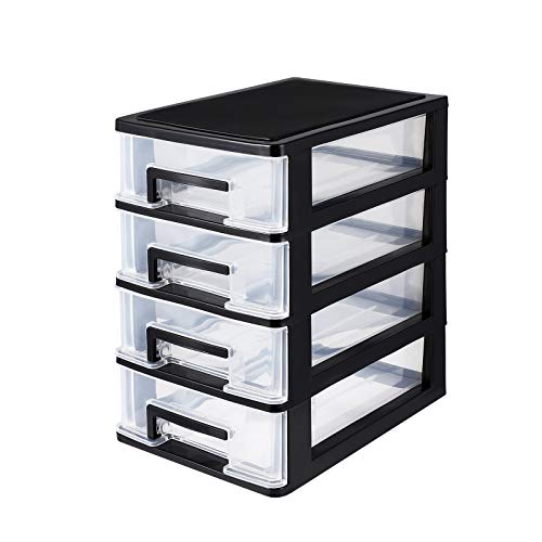 BESPORTBLE Plastic Storage Drawers - 4 Drawer Storage Organizer Closet Portable Multifunction Storage Rack Organizer (Black and Transparent)