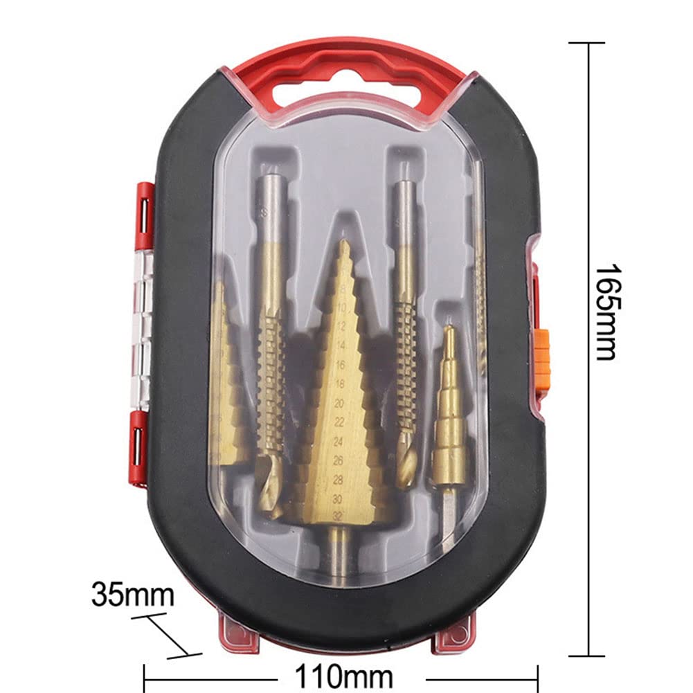 6Pcs Titanium Coated Drill Bit Set, Including 3 Sizes of Step Drill Bit and 3 Sizes of Serrated Twist Drill Bit for Metal Wood Hole Drilling