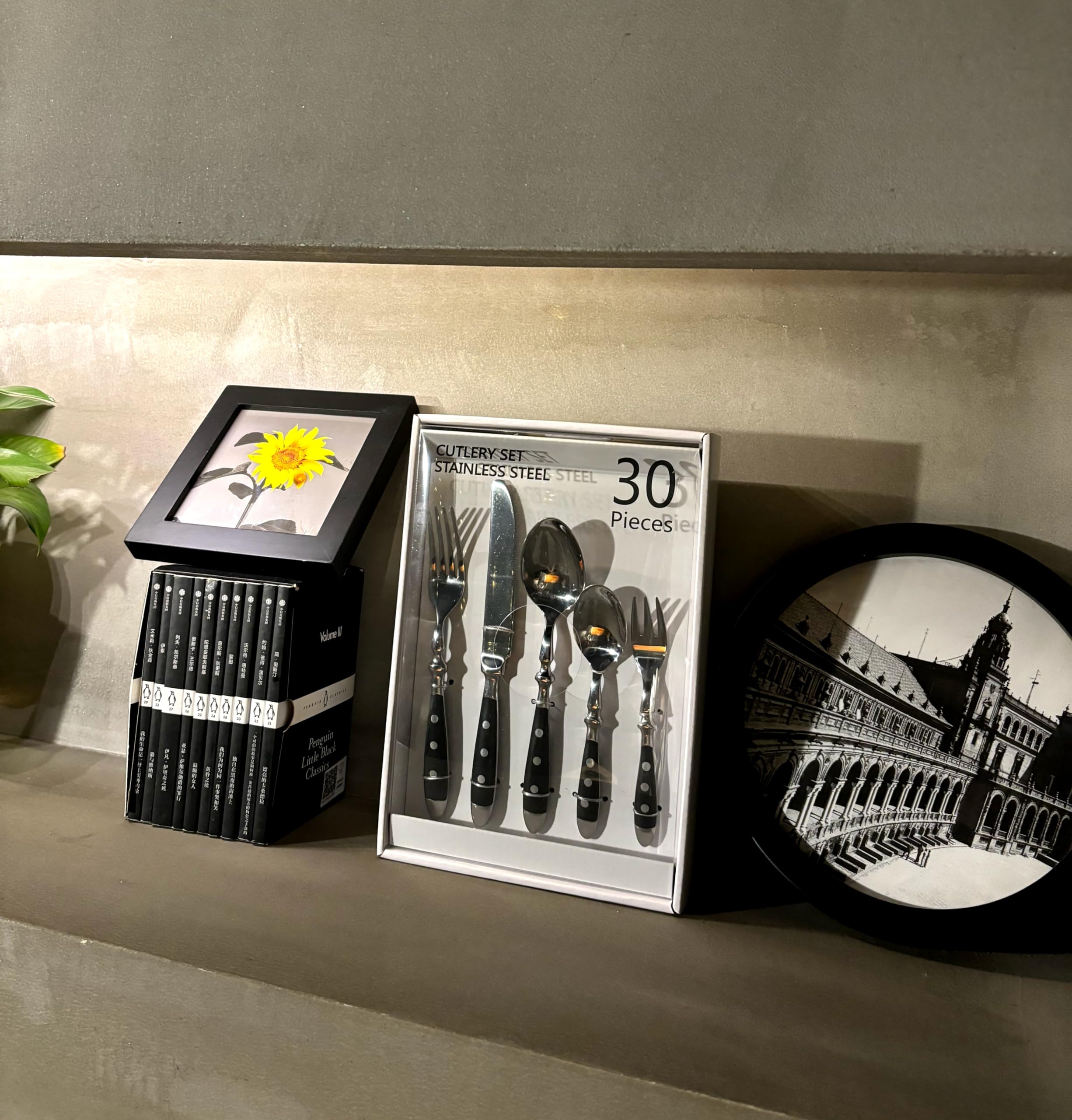 30-Pcs Cutlery Set Forged Type with Black Handles and Rivets