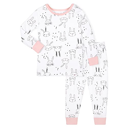 Lamaze Baby Girls' Super Combed Natural Cotton Tight Fit Long Sleeve Sleepwear 2 Piece Set, Footless, 1 Pack, Pink Bunnies, 2T