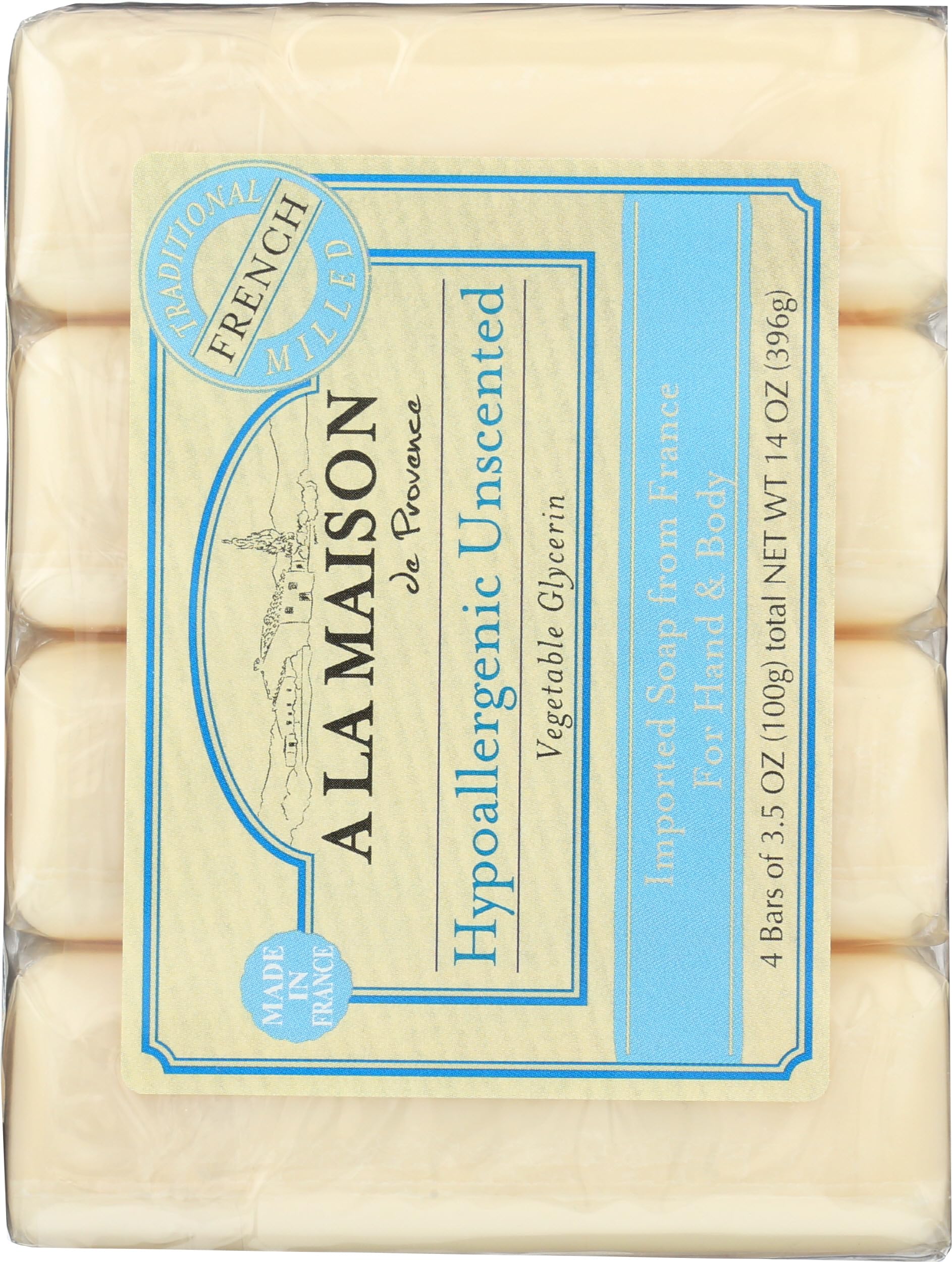 A LA MAISON - Triple French Milled Unscented Natural Moisturizing Hand Soap Bar (4 Bars of Soap, 3.5 oz) (4 Bars, 3.5 oz, Goat Milk)