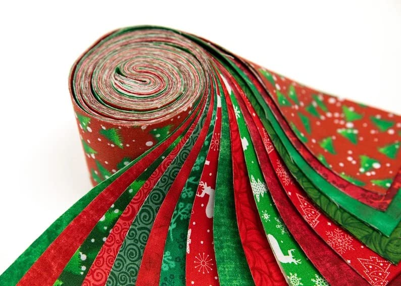 17 Strips Fabric Cute, 2.5 inch Christmas Basics Red and Green Blenders Jelly Roll 100% Cotton Fabric Quilting Strips