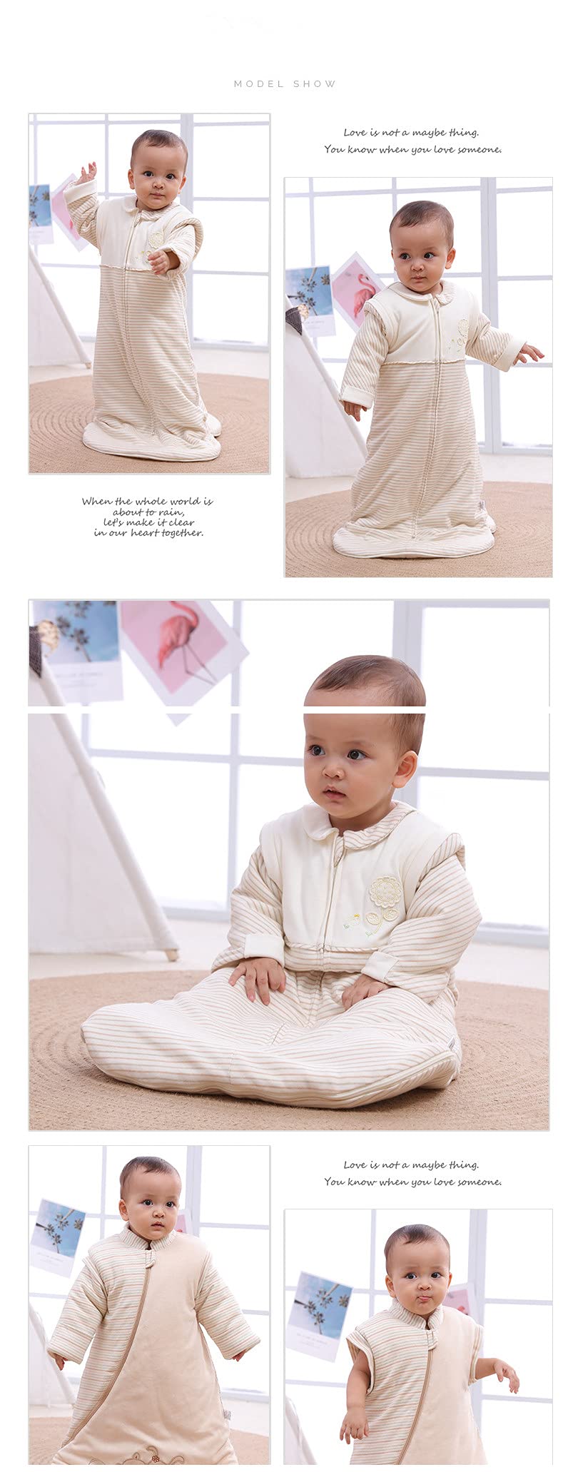 OuYun Baby Sleeping Bag 100% Cotton Sleeves Detachable Wearable Blanket Winter,Sunflowers,Meduim