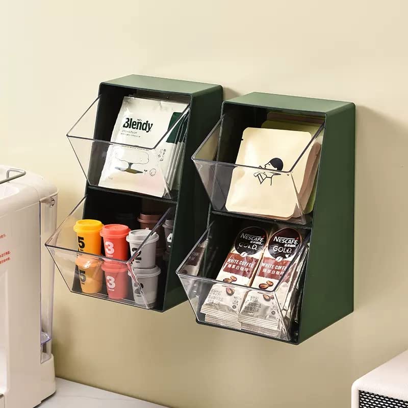 BILLION GOLD Detachable Storage Containers Box with 2 Compartments Drawers - Stacking Acrylic Drawer Storage for Kitchen, Pantry, Bathroom, Office, Dormitory, Desk, Cabinet - Green