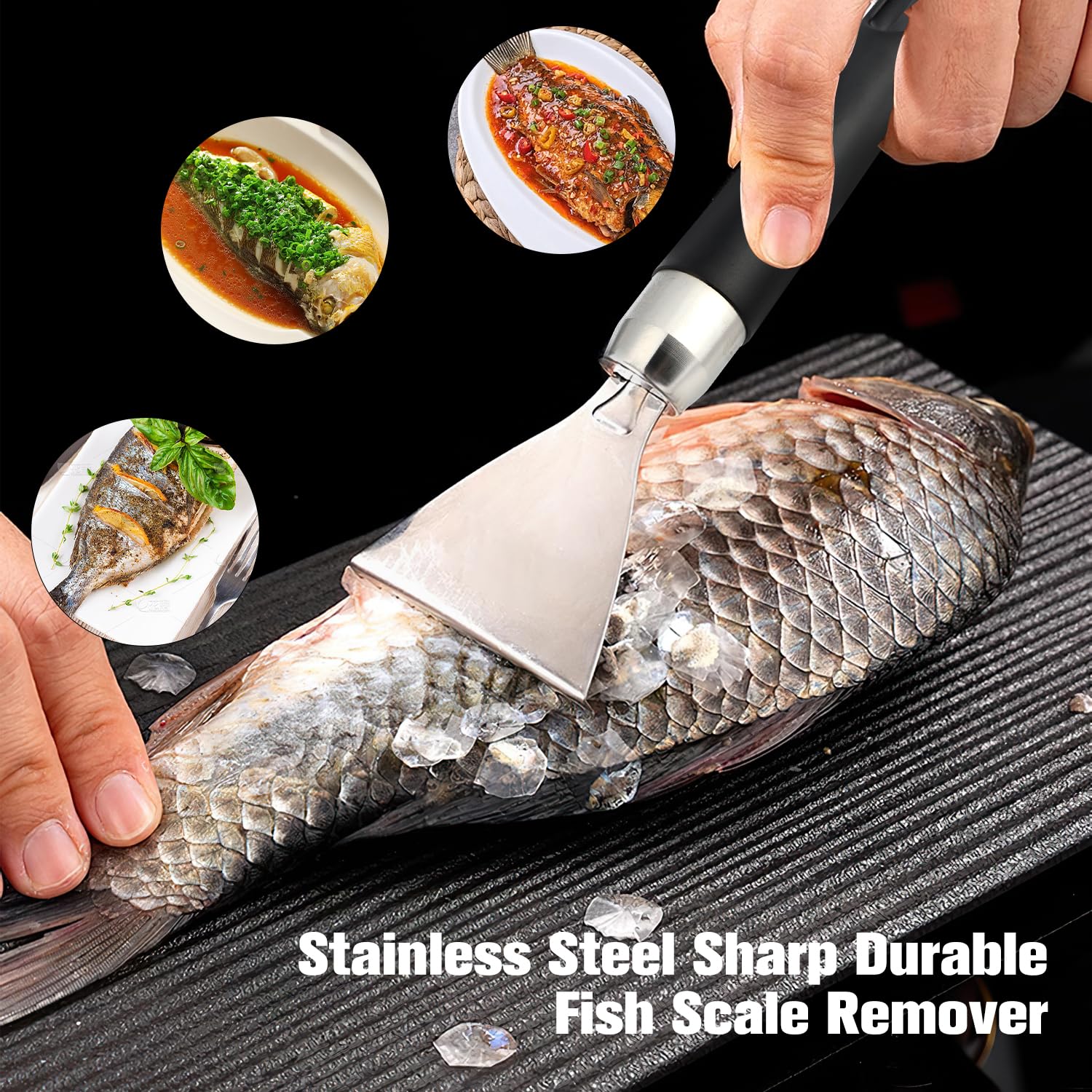 2Pcs Stainless Steel Sharp Durable Fish Scale Remover,304 stainless steel Fish Scale Remover,Portable Cordless Kitchen Fish Scaler Fish for Chef and Home Cooks Fish Cleaning tools(Black+Brown)