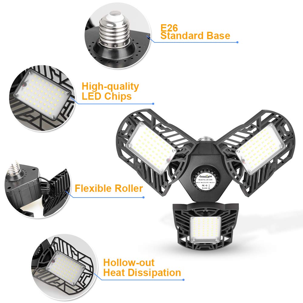 2 Pack 40W LED Garage Lights, Axcelight 4000LM 3 Multi-Position Panels Deformable Garage Ceiling Lighting, 6000K Daylight White with Wide Coverage Angle for Garage Warehouse Workshop Basement Gym Shop