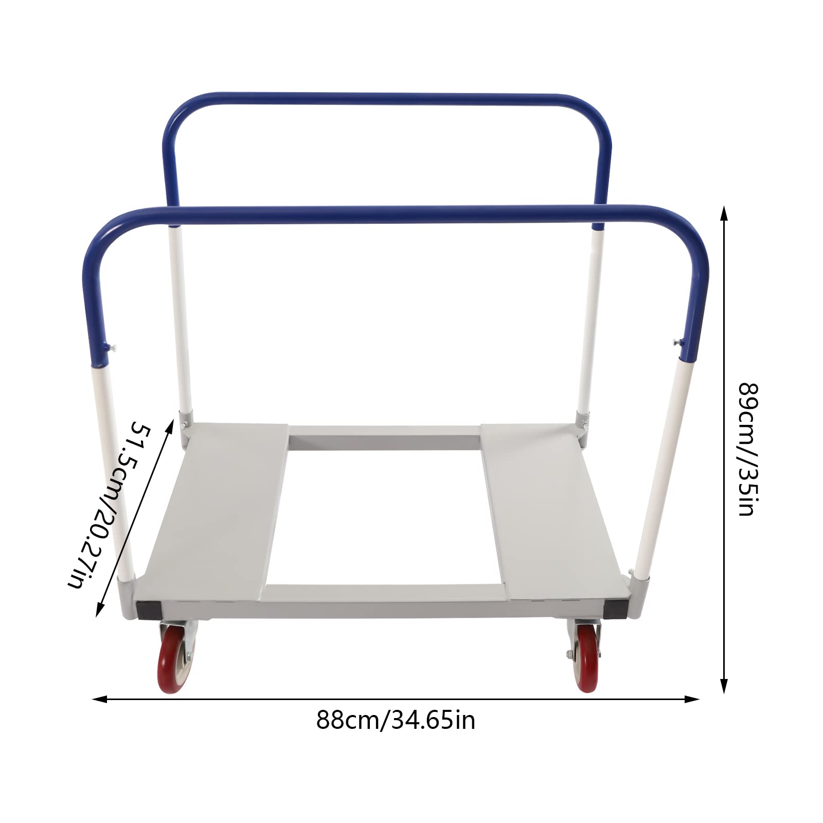 1500Lb Panel Cart Dolly, 5 inch Casters Industrial Heavy Duty Trolley with Steel Frame Blue, Rectangular Large Capacity Cart Dolly Handling Panel Cart