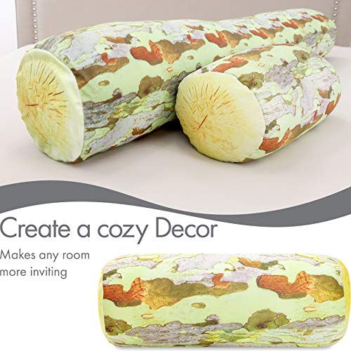 PILLOWY Microbead Log Roll Pillow - Bolster Tube Pillow Cushion Perfect Therapy Pillow - Airy Squishy Soft Bead Bag Bed Room Decoration, Neck Pillow Back Head Body Support, 14" X 8", Forest