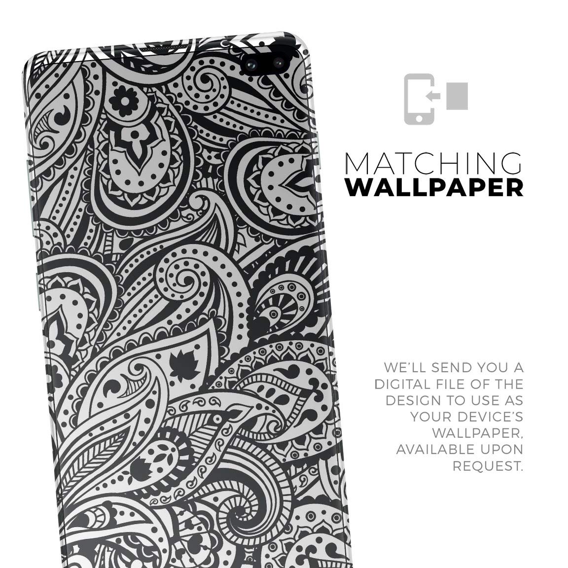 DesignSkinz Black and White Aztec Paisley Protective Vinyl Decal Wrap Skin Cover Compatible with The Samsung Galaxy S20 (Screen Trim & Back Glass Skin)