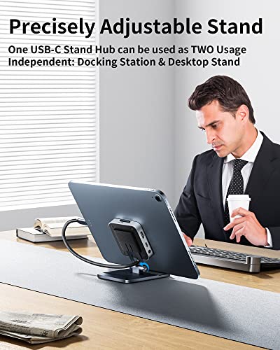 BYEASY USB C Hub Stand Holder, 7 in 1 Docking Station Adapter with 4K HDMI, 60W PD Charging, TF/SD Card Reader, USB 3.0 and 3.5mm Audio Jack for iPad Pro 2018 2020 2021, iPad Air 4th