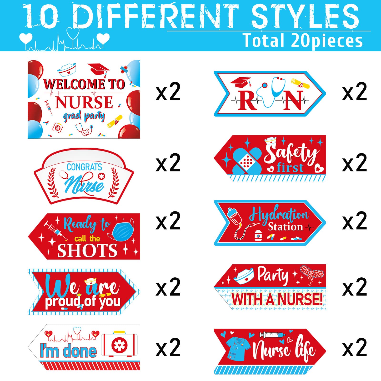 20 Pieces Nurse Graduation Decorations Nursing Graduation Party Supplies Arrows Cap Nurses Day Decorations Happy Nurses Week Decorations Nurse Kit Graduation Sign for Grad Nurse Nursing Congrats Party