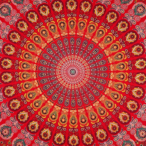 SHIRANYA Red Queen Indian Mandala Tapestry Wall Hanging for Bedroom Bohemian Floral Design Cotton Bedspread Throw Blanket Decorative (84x90 inches/213x229 cm)