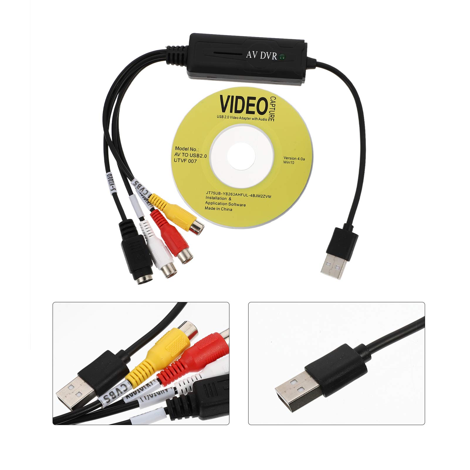 OSALADI Video Converter Capture USB Capture Card USB Capture 1 Set of Video Adapter Video Selector Portable Audio Adapter (Black) Capture Card Audio Video Capture
