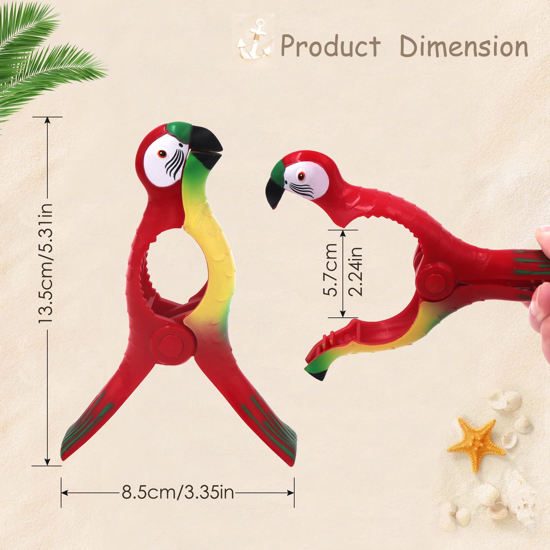 2 Pcs Beach Towel Clips Holders Portable Towel Clips for Chairs Beach Chair Clips Beach Towel Clips(Red Parrot)