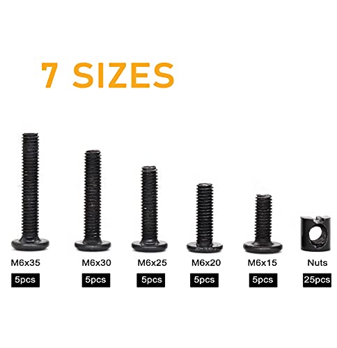 binifiMux 50pcs M6 x 15mm/ 20mm/ 25mm/ 30mm/ 35mm Black Hex Socket Cap Bolts Barrel Nuts Assortment Kit for Crib Baby Bed Cots Furniture