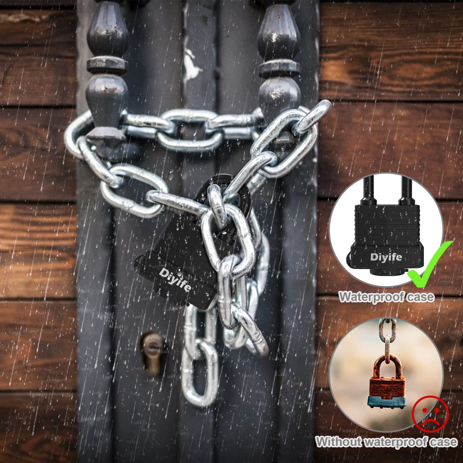 Padlock with Key, [2 Pack] [4 Keys] Diyife Padlock Waterproof Lock Key Padlocks 40mm Heavy Duty Padlocks Anticut, Oustside Laminated Steel for Gym Locker, Garage, Fence, Shed, Yard,Outdoor & Indoor
