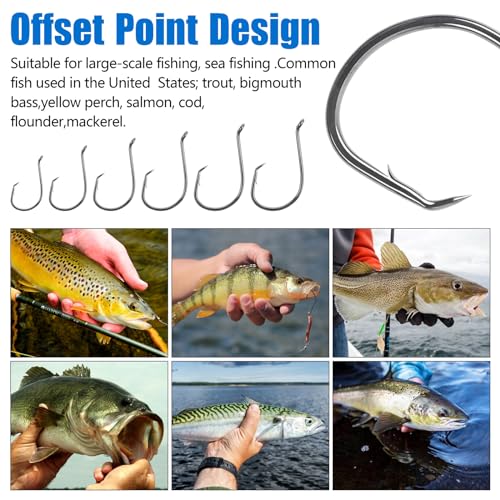 150PCS Fishing Hooks Circle Hooks, 2X Strong High Carbon Steel Freshwater Saltwater Octopus Catfish Hooks Offset Bulk Fishing Hooks Set #1 1/0 2/0 3/0 4/0 5/0