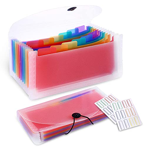 2 Pack 13 Pockets Accordion File Organizer, A6 Plastic Coupon Organizer Wallet Mini Expanding File Folder for Cards, Coupons, Receipt, Tax Item (2 Packs)