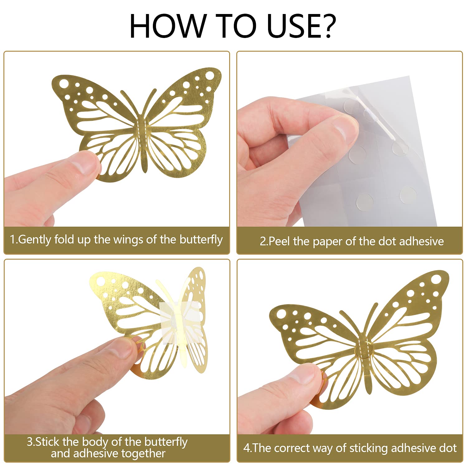 DIYASY Butterfly Wall Décor,36 Pcs Gold 3D Butterfly Stickers Decals for Room,Bedroom,Wedding and Nursery Decoration