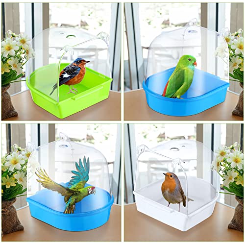 3 Pieces Clear Bird Bath for Cage Parakeet Bird Cage Accessories Hanging Bird Bath Box Parrot Bird Bathing Tub with Clear View for Small Birds Cockatiel Conure Canary Budgies Parrots Blue Green White
