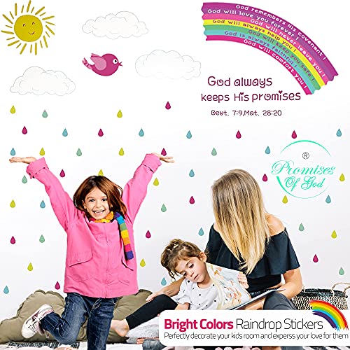 Promises Of God Rainbow Wall Decal Set for Kids - Pink, 85β x 68.5β, 112 Total Stickers - Bible Verses, School Decorations, Classroom, Nursery Decor, Polyvinyl Chloride, Reusable, Waterproof