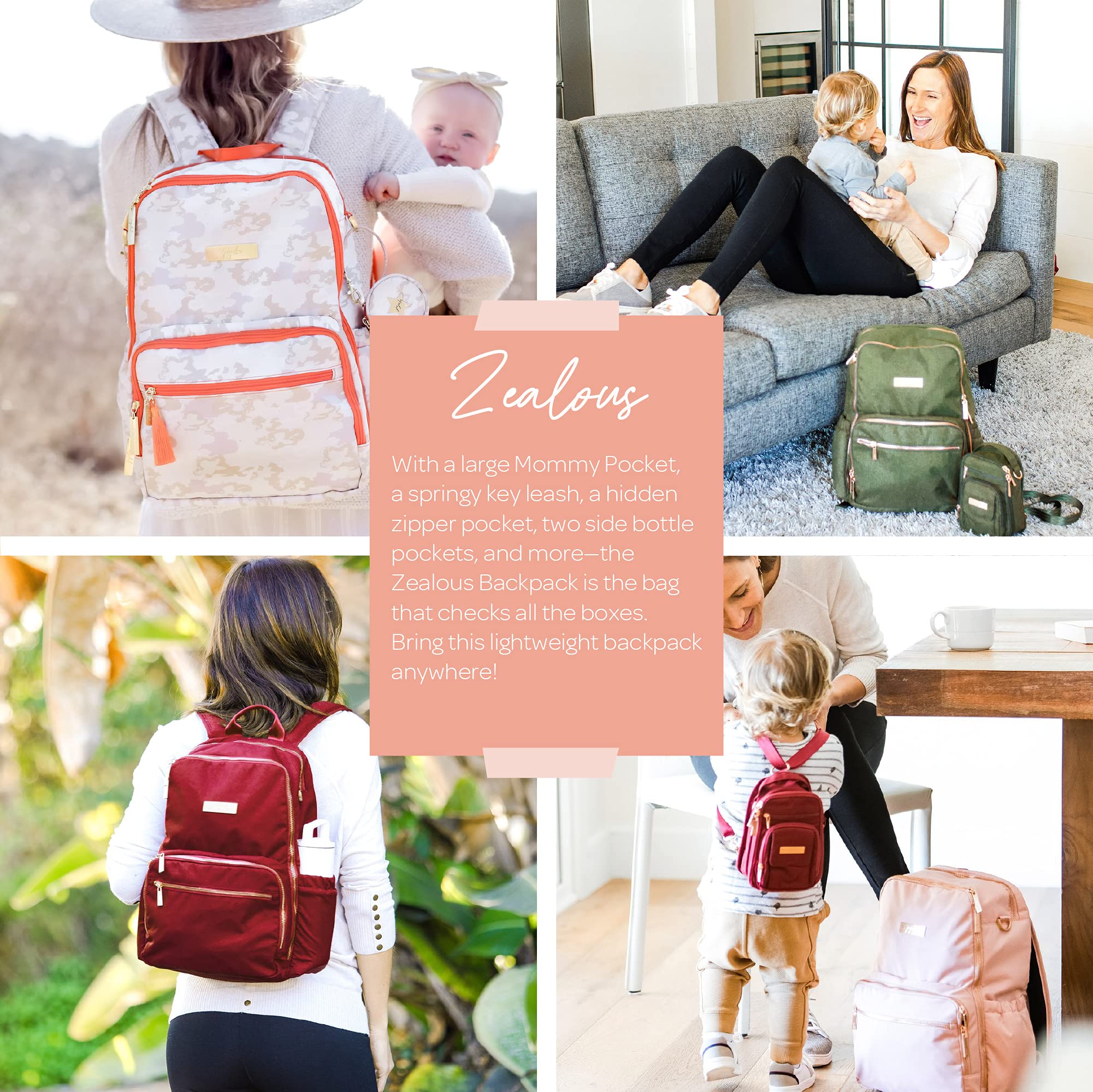JuJuBe Zealous Diaper Bag Backpack and Fashionable Travel Bag with 9 Pockets