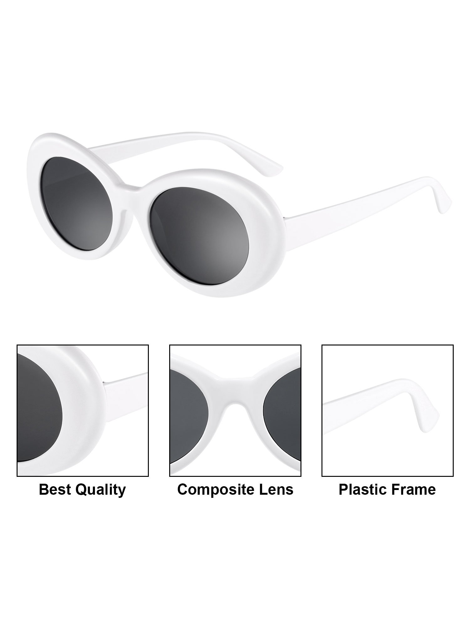 18 Pack Retro Clout Oval Mod Thick Frame Round Lens Sunglasses Women Men Sunglasses White