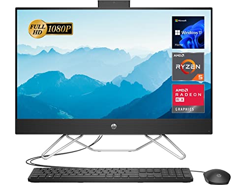 HP 2022 All-in-One Desktop Computer, 27'' Full HD Non-Touch Display, AMD Ryzen 5 5500U Processor, HDMI, Webcam, Wi-Fi 5, Bluetooth, Windows 11 Home, Black (32GB RAM |512GB SSD+1TB HDD)