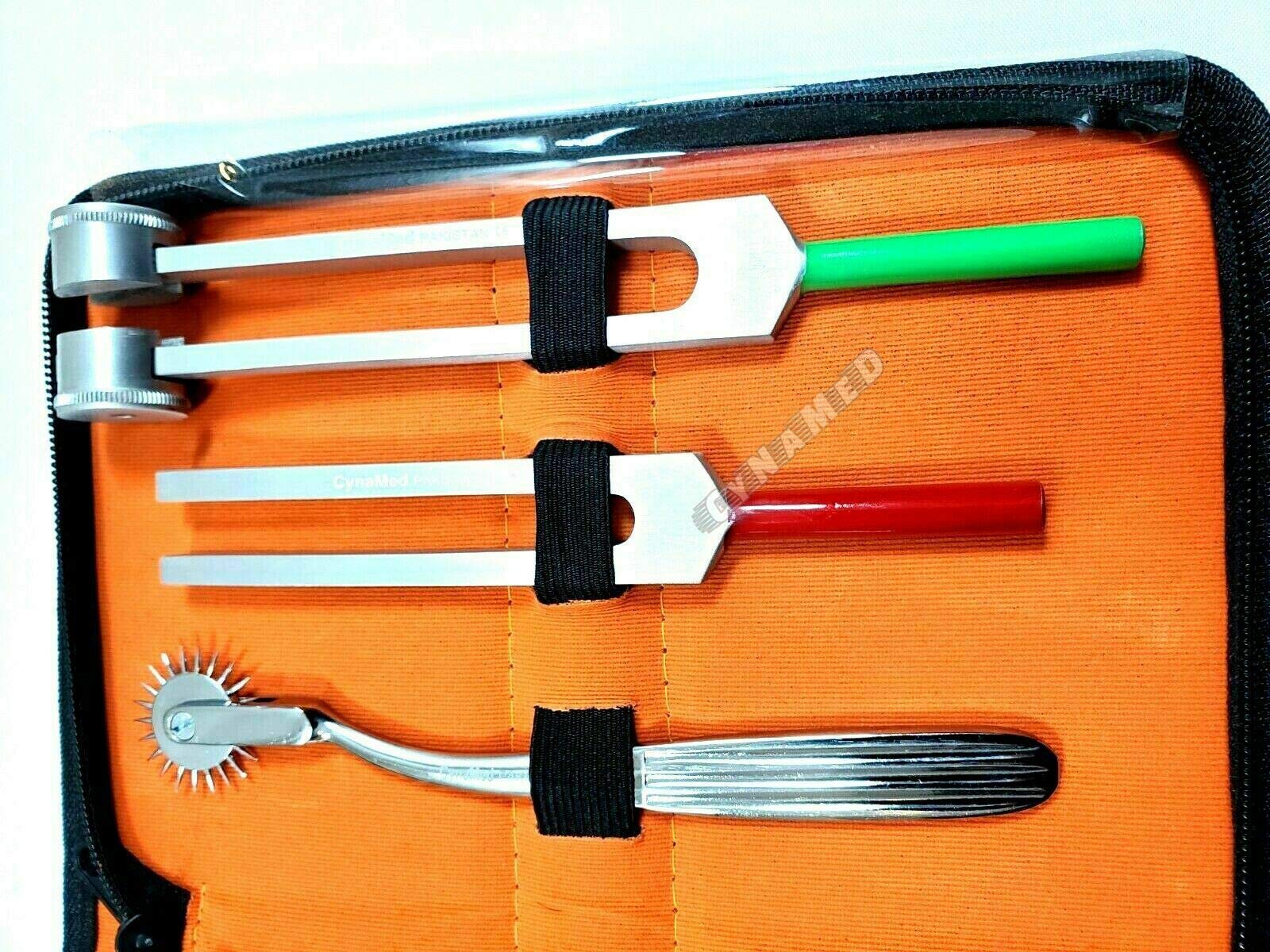 6 Piece Student Diagnostic Kit - Reflex Hammer and Tuning Fork Set C 128 and C 512. Includes Wartenberg Pinwheel, Penlight and Bandage Scissors 7.5”