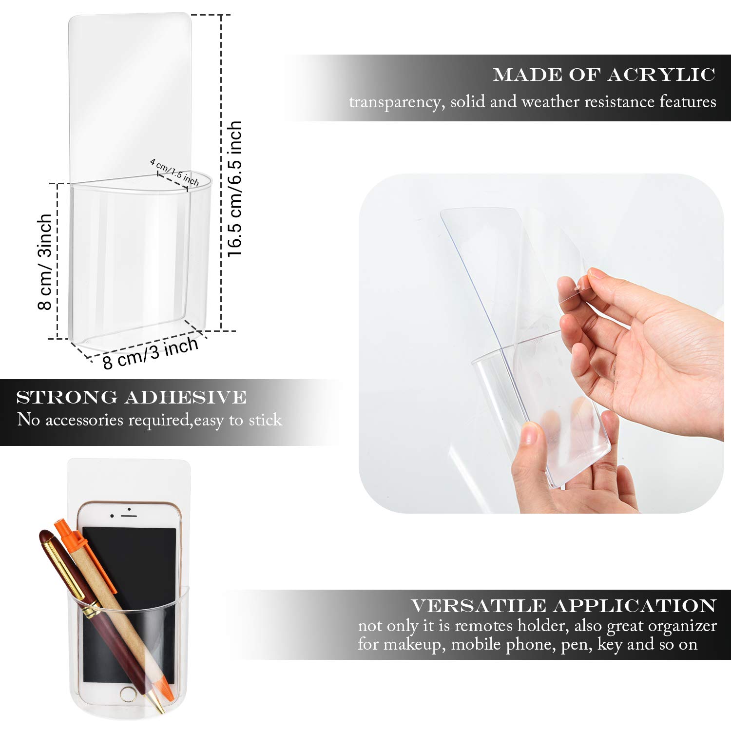 6 Pieces Acrylic Remote Control Holder Transparent Wall Mount Organizer Clear Acrylic Media Storage Box