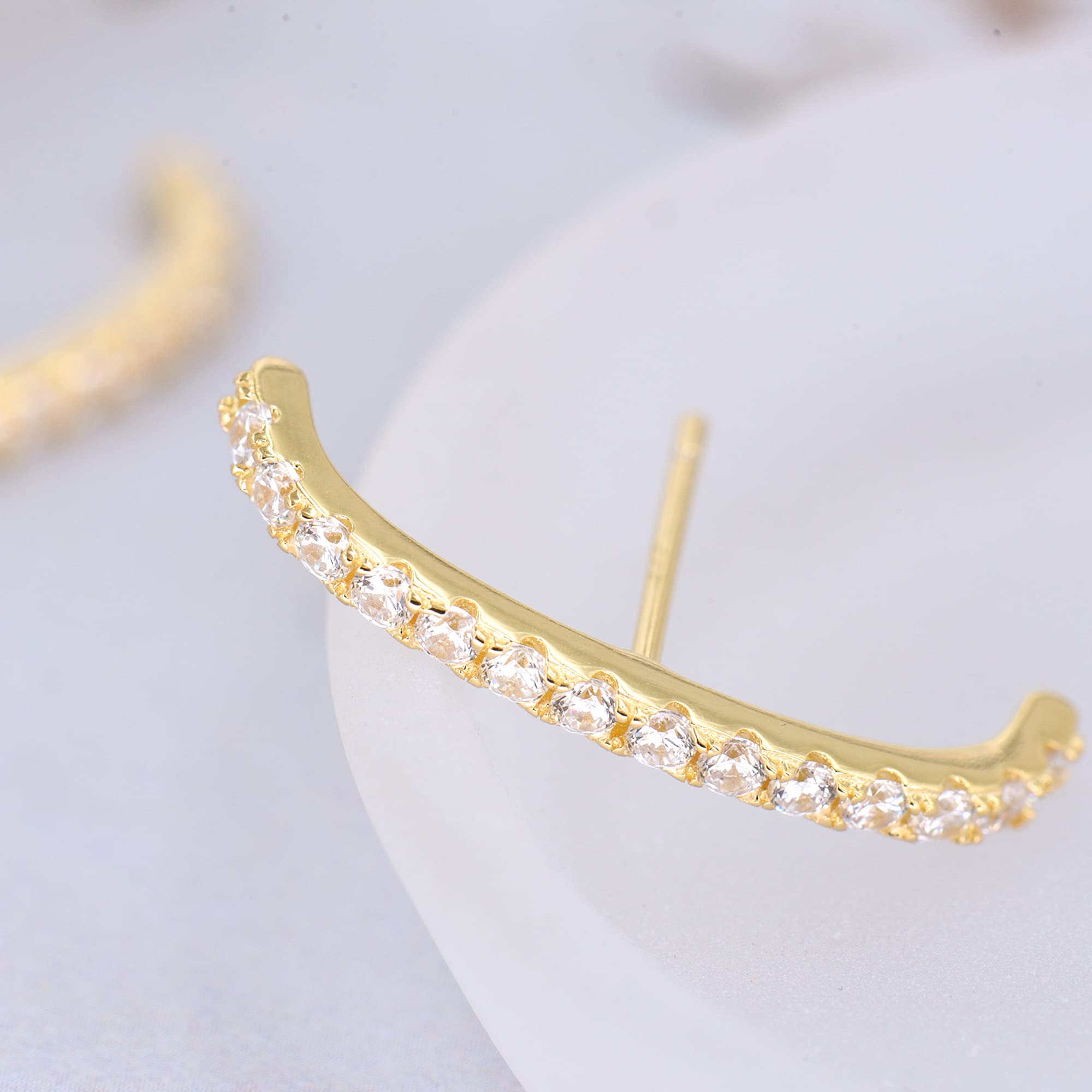 18K Gold Plated Sterling Silver Paved Gemstone Curved Bar Ear Cuffs Suspender Earrings CZ Huggie Earrings