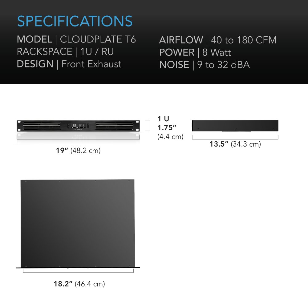AC Infinity CLOUDPLATE T6, Rack Mount Fan 1U, Front Exhaust Airflow, for Cooling AV, Home Theater, Network 19” Racks