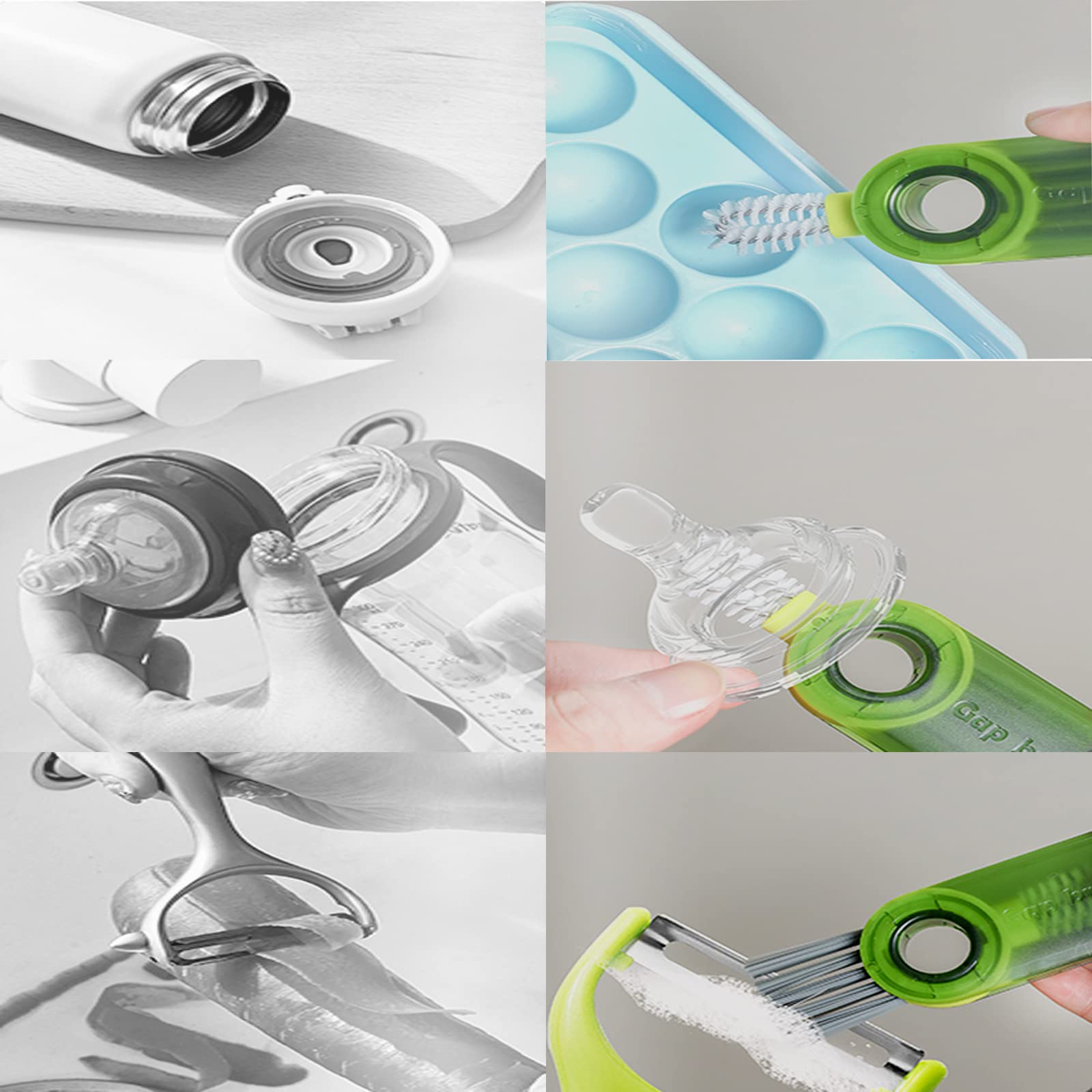 3 in 1 Multifunctional Cleaning Brush, Multi-Functional Cup Cleaning Tools, U-Shaped Silicone Bottle Cleaner Brush, Home Kitchen Cleaning Tools for Different Clean Items