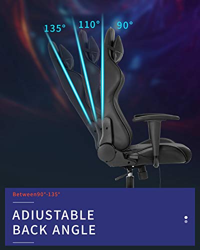 Gaming Chair Racing Office Chair Massage Swivel Chair High Back PU Leather Executive Rolling Task Adjustable Computer Chair with Lumbar Support Headrest Armrest Desk Chair for Adults (Black)
