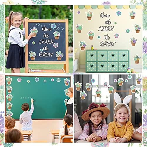 57Pcs Succulents Cutouts for Classroom Bulletin Board Potted Succulents Cut-Outs When We Learn We Grow Paper-Cuts Summer Banner Border Accents Decor for Kids School Classroom Party Wall Decorations