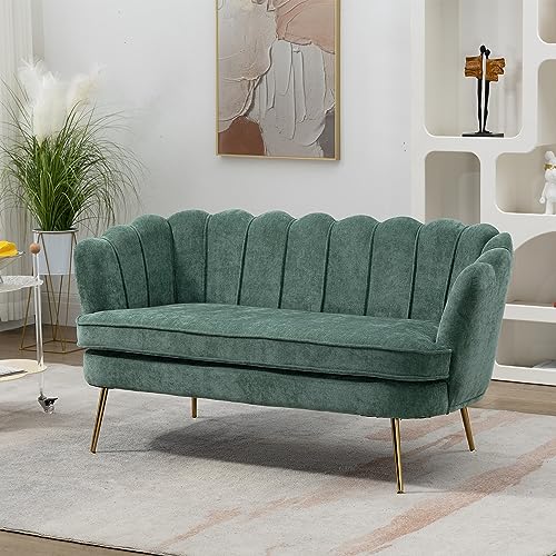 59" Loveseat Small Sofa Mini Room Couch Two-Seater Sofa Chenille Fabic Sofa Couch Gold with Metal Legs for Small Space Office Studio Apartment Bedroom, Easy to Install (Green)